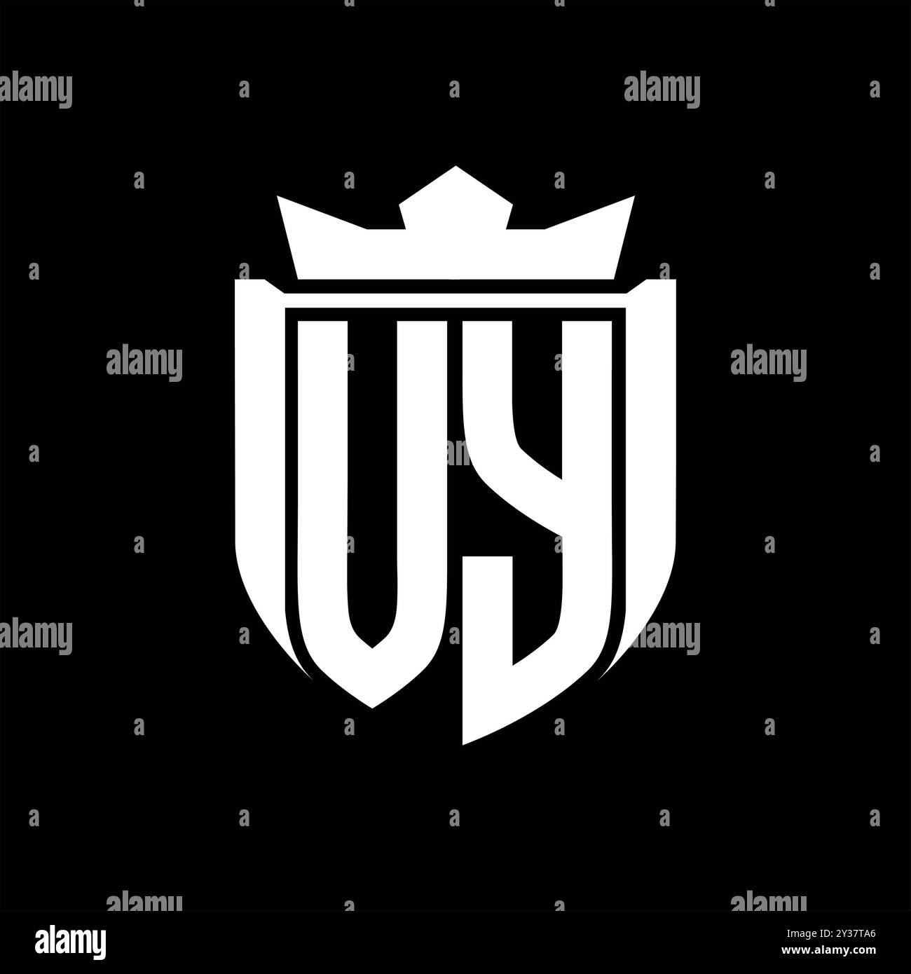 VY Letter logo with shield shape inside shield badge crown on black ...