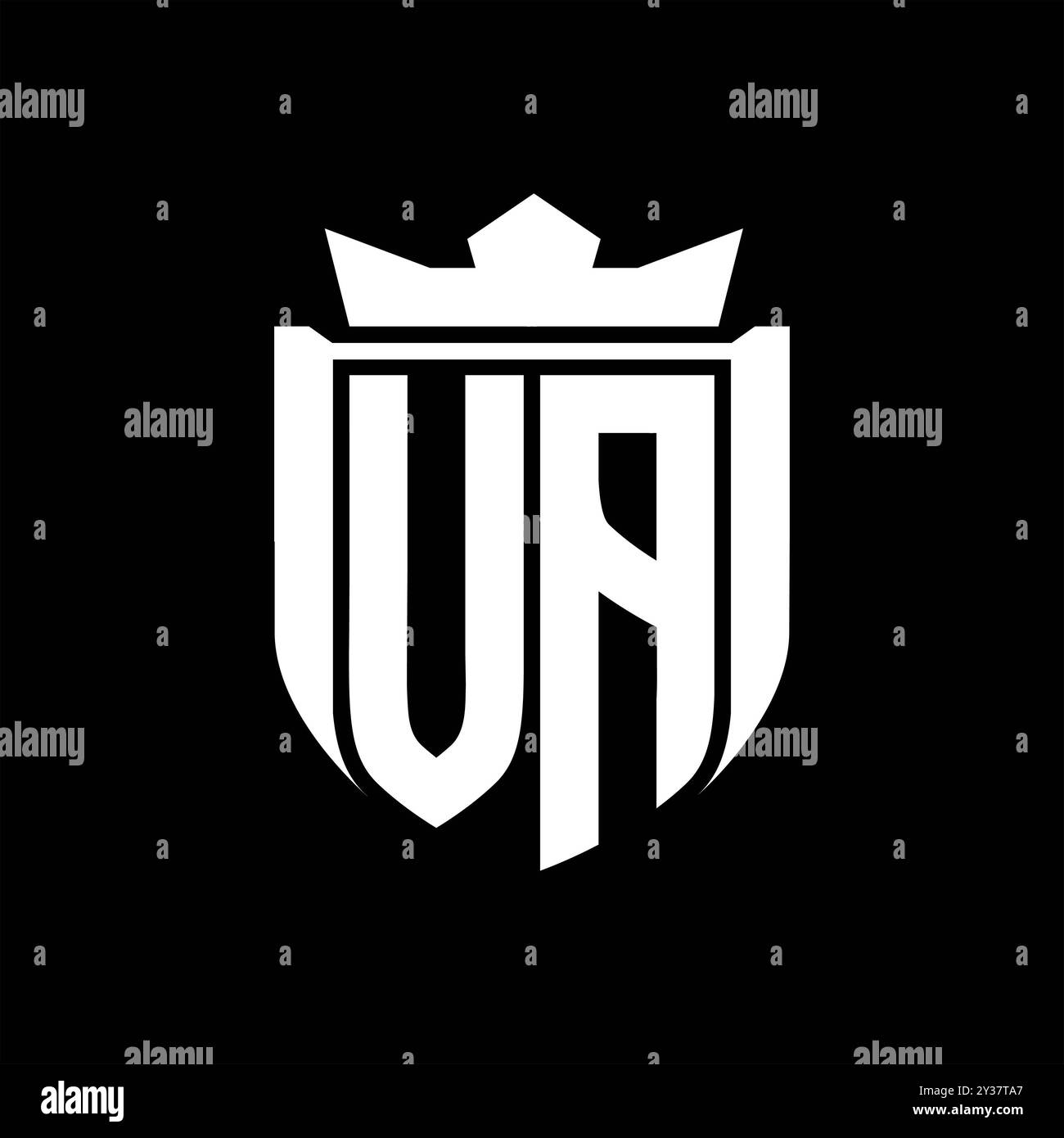 VA Letter logo with shield shape inside shield badge crown on black ...