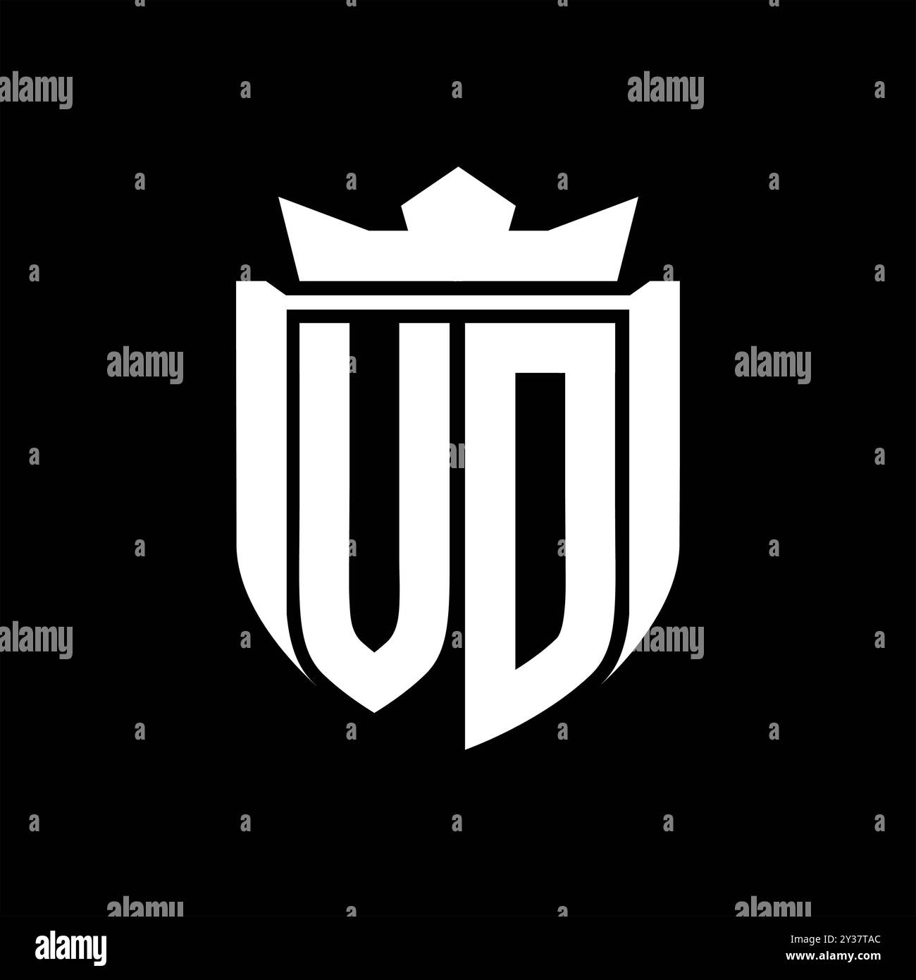 VD Letter logo with shield shape inside shield badge crown on black ...