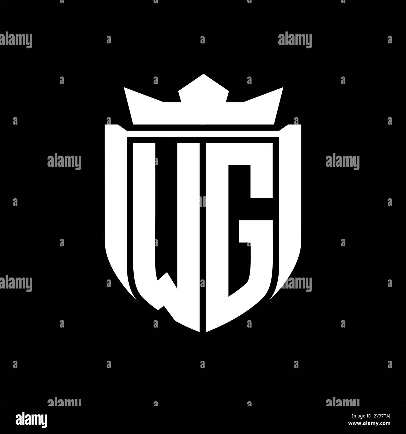 WG Letter logo with shield shape inside shield badge crown on black ...