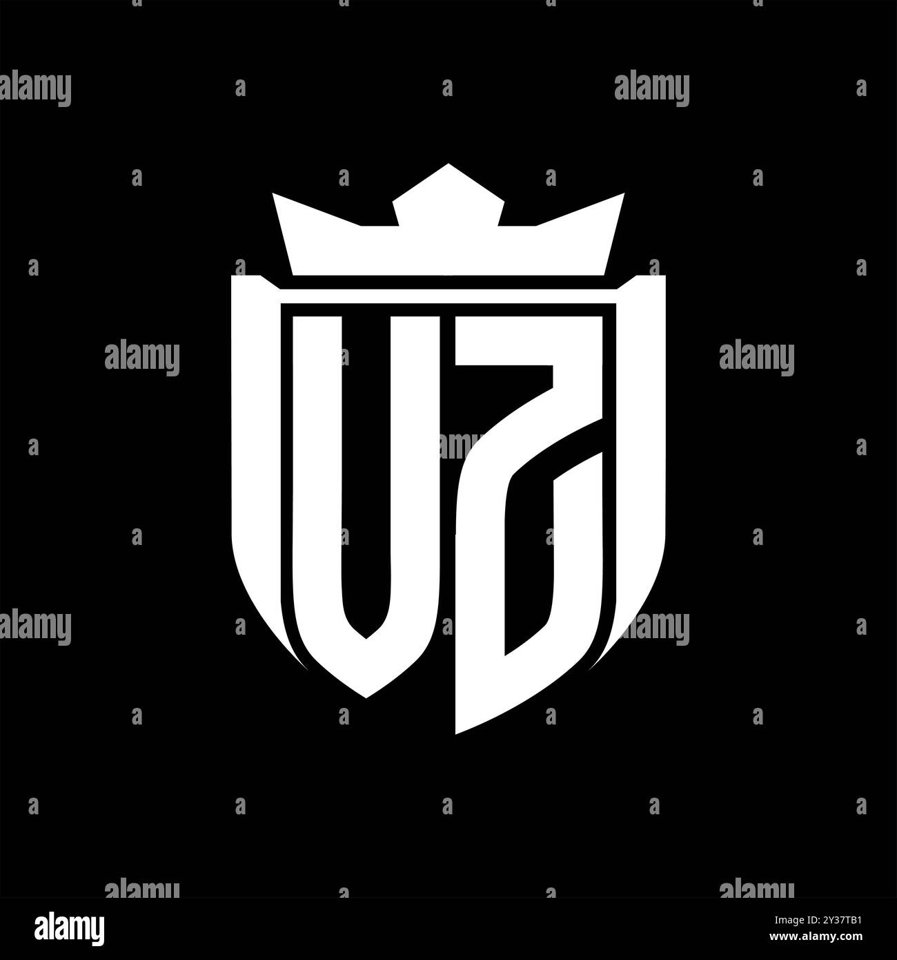 VZ Letter logo with shield shape inside shield badge crown on black ...