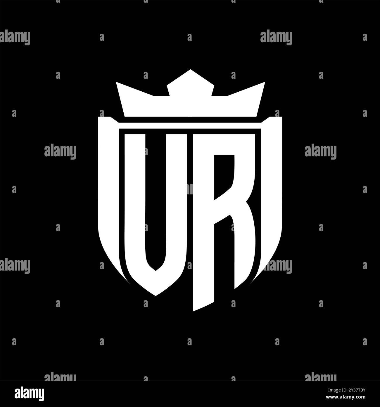 VR Letter logo with shield shape inside shield badge crown on black ...