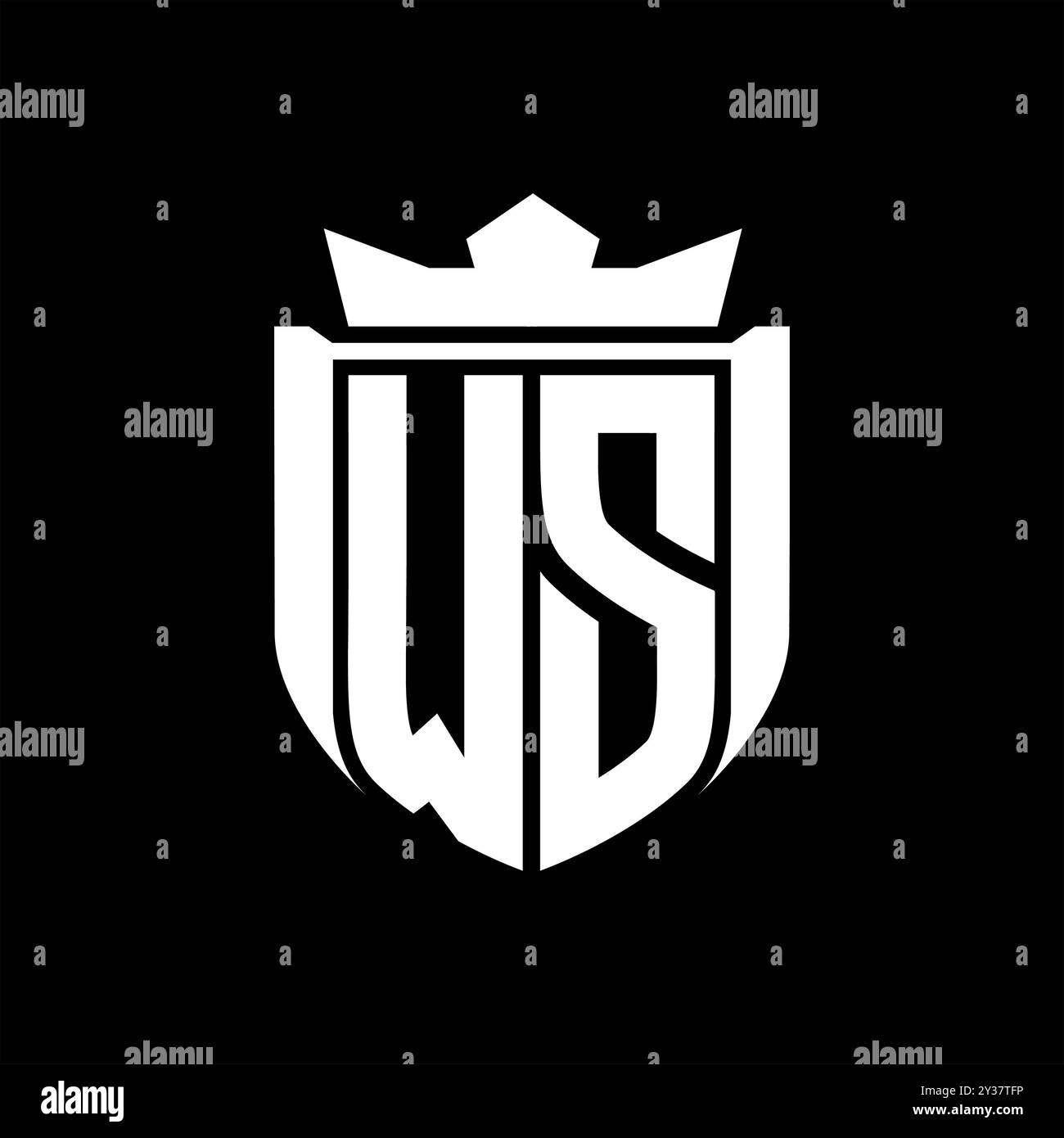WS Letter logo with shield shape inside shield badge crown on black ...