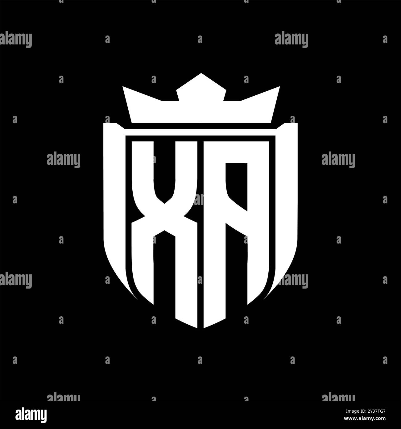 XA Letter logo with shield shape inside shield badge crown on black ...