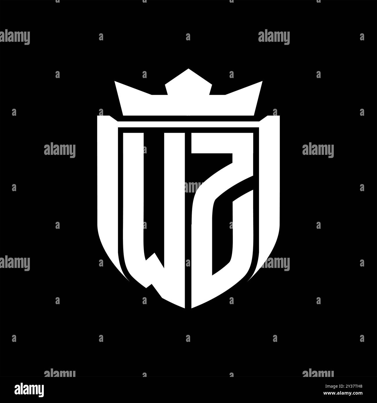 WZ Letter logo with shield shape inside shield badge crown on black ...