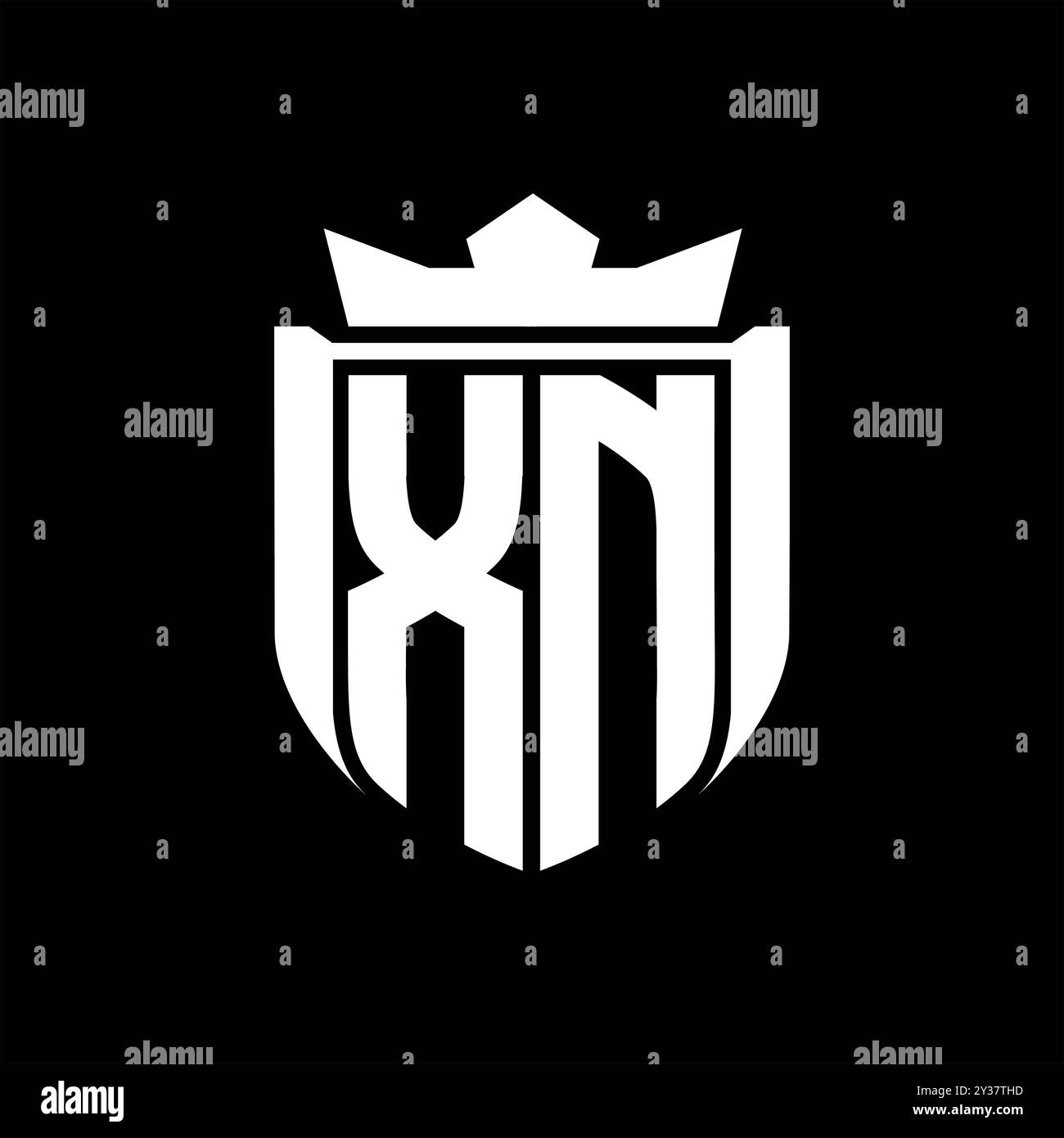 XN Letter logo with shield shape inside shield badge crown on black ...