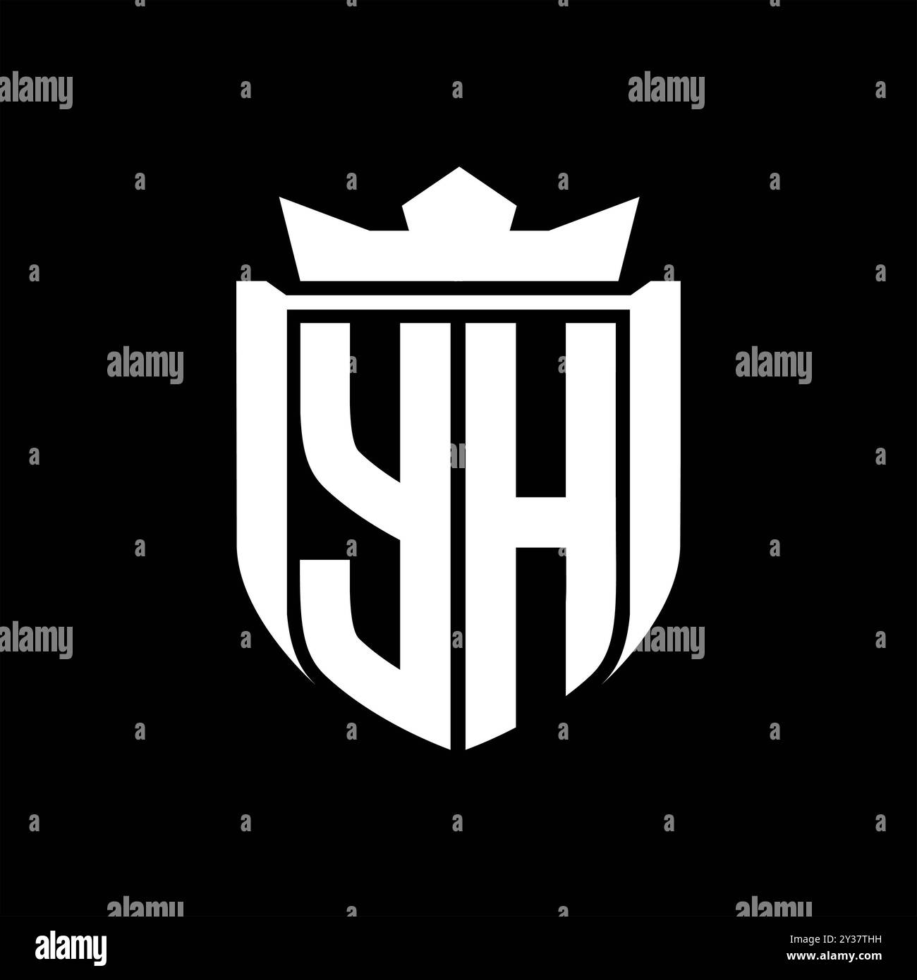 YH Letter logo with shield shape inside shield badge crown on black ...