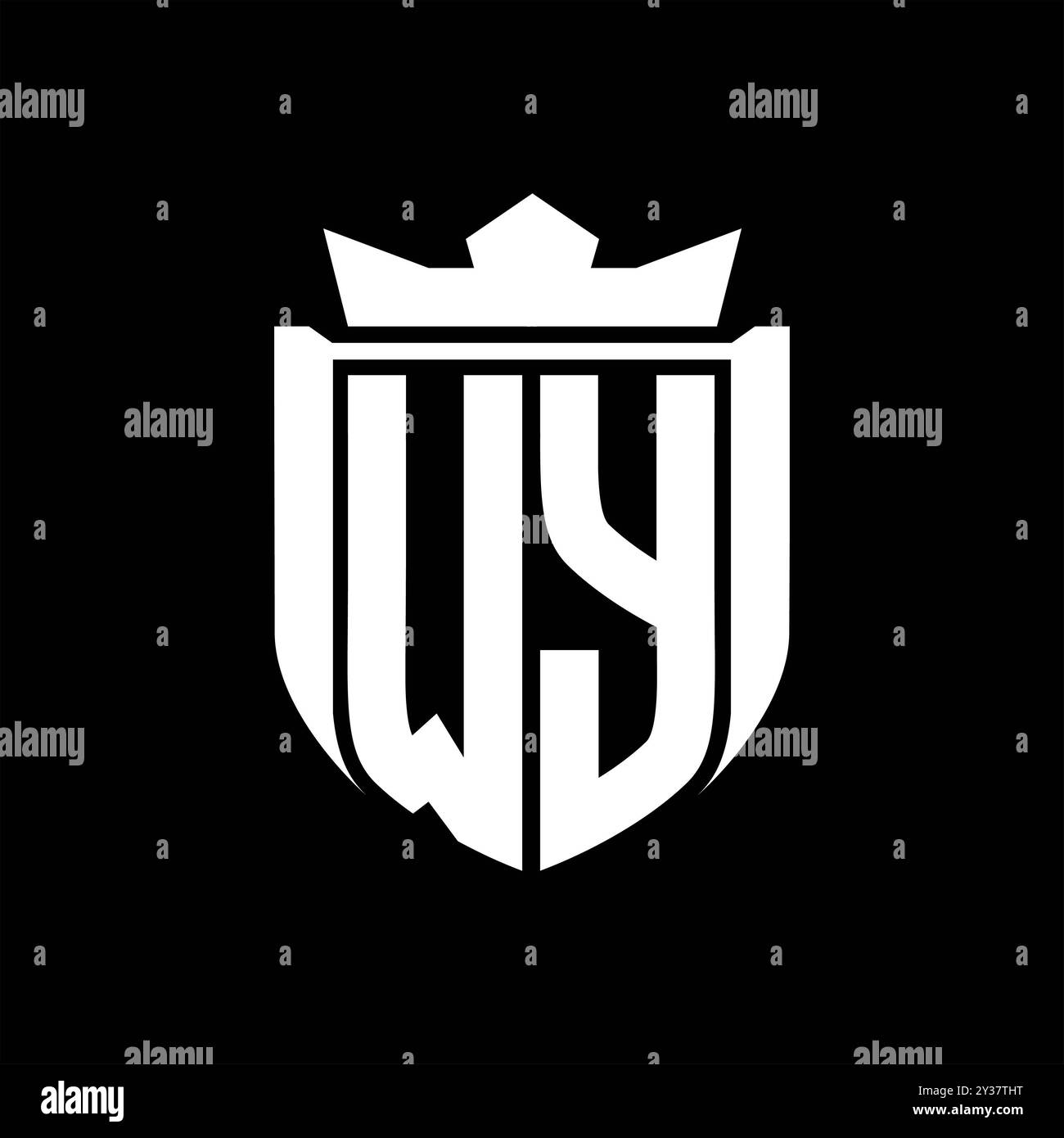 WY Letter logo with shield shape inside shield badge crown on black ...