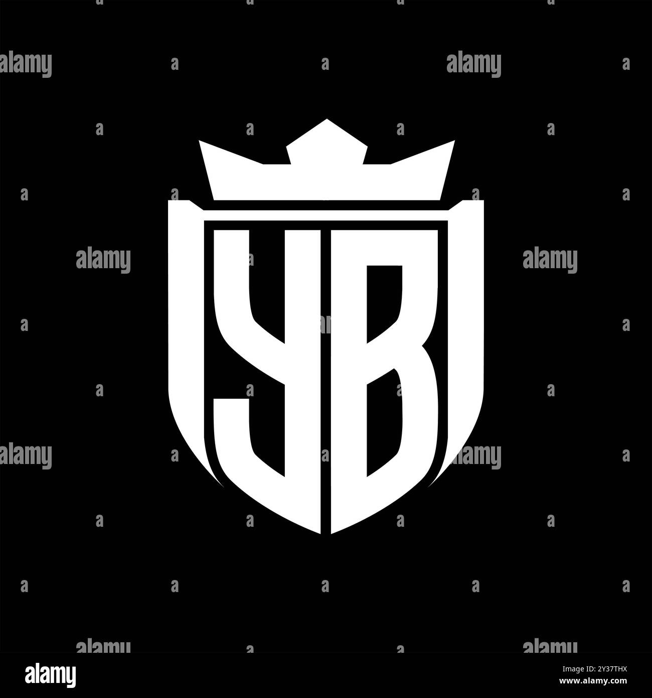 YB Letter logo with shield shape inside shield badge crown on black ...