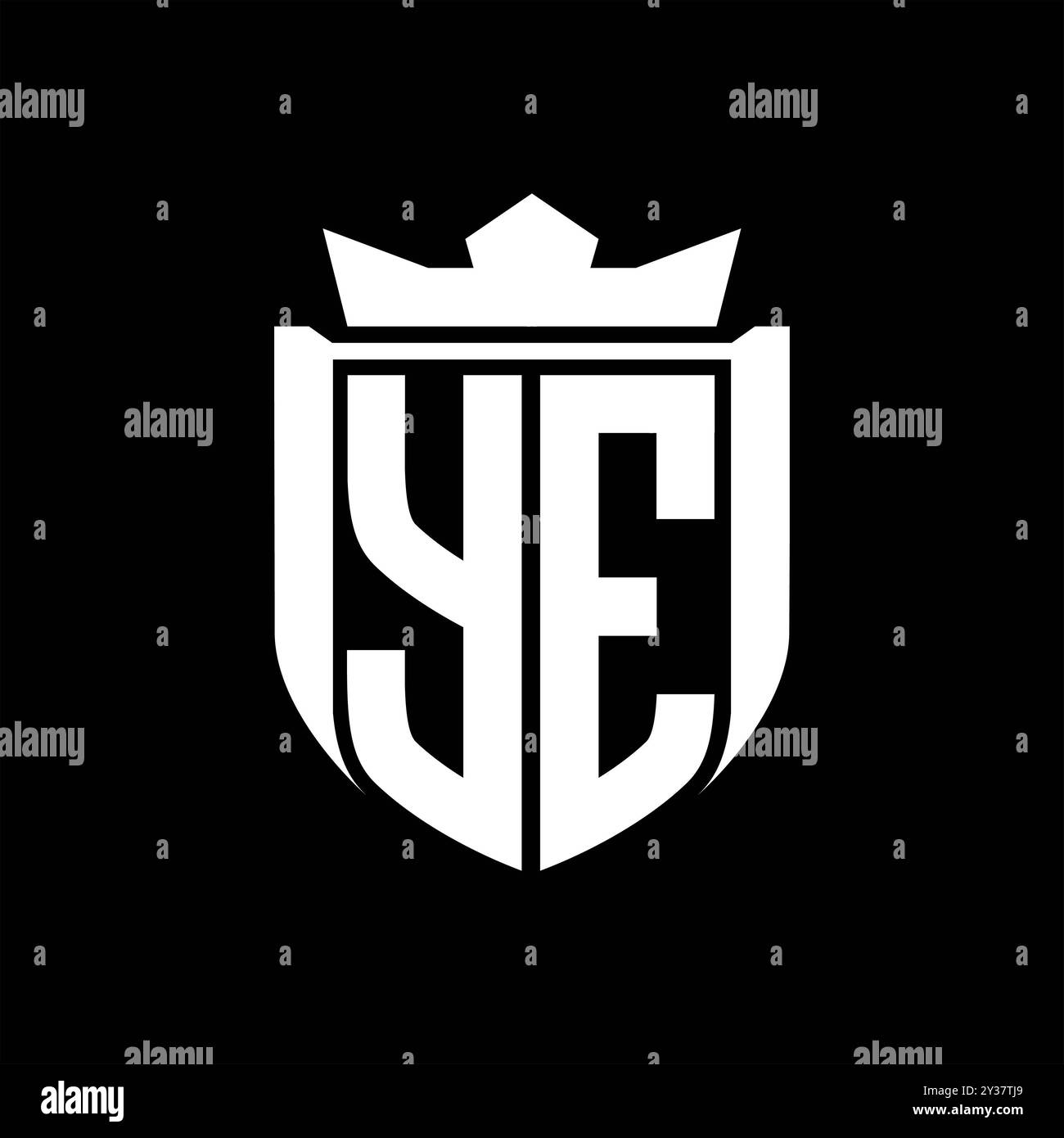 YE Letter logo with shield shape inside shield badge crown on black ...