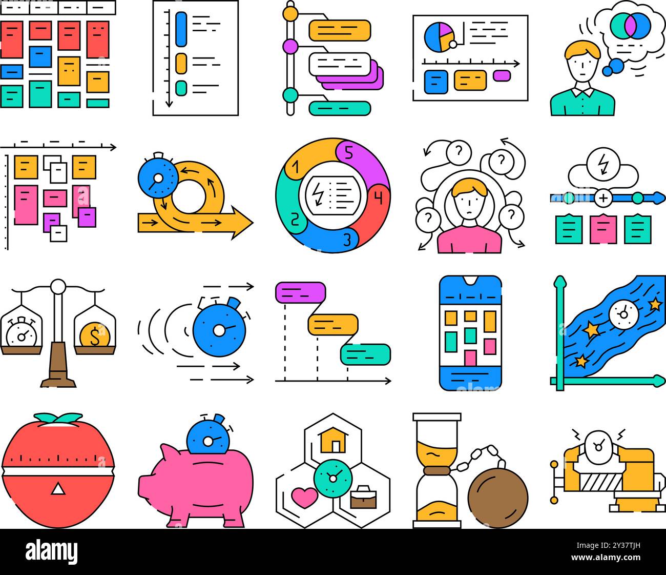 time management schedule task icons set vector Stock Vector Image & Art ...