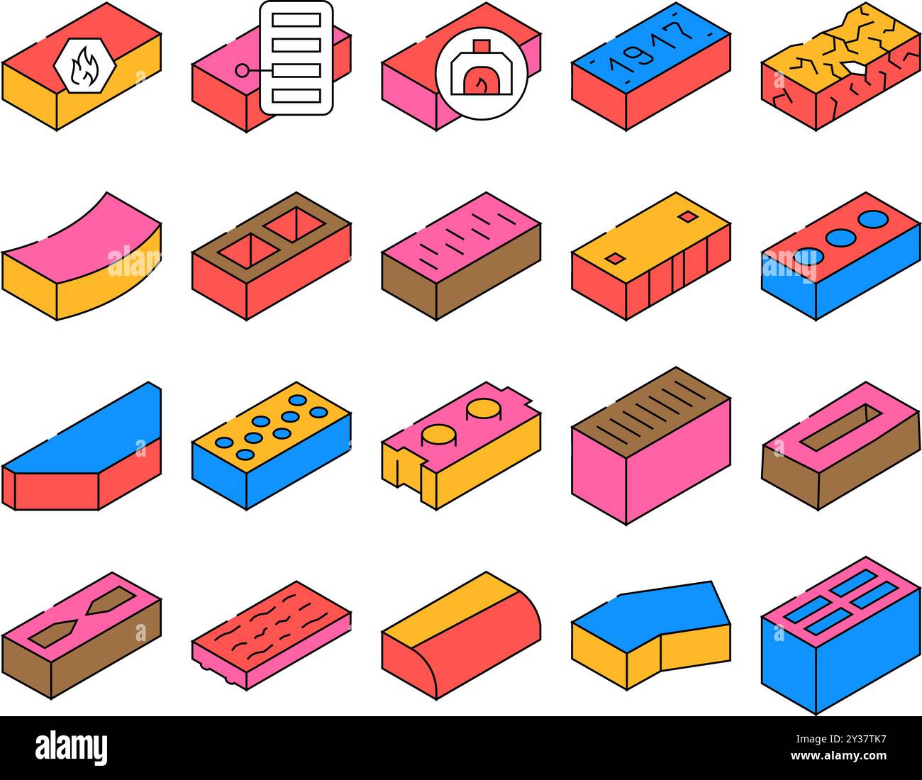 Brick For Building Construction Icons Set Vector Stock Vector Image ...