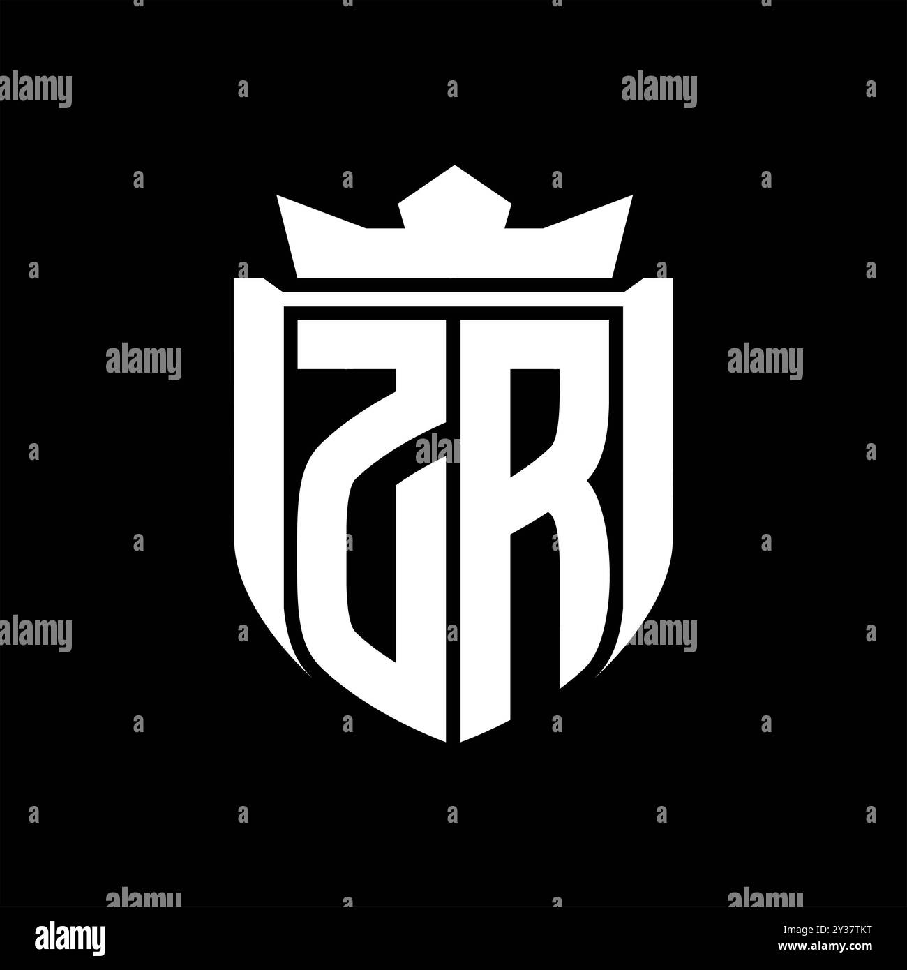 ZR Letter logo with shield shape inside shield badge crown on black background template design ...