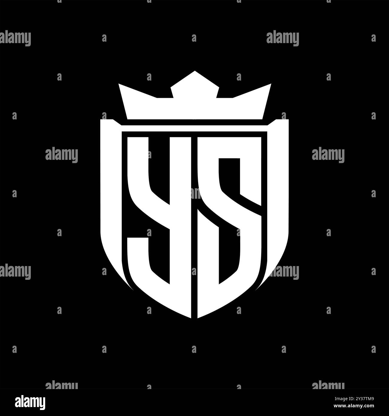 YS Letter logo with shield shape inside shield badge crown on black background template design ...