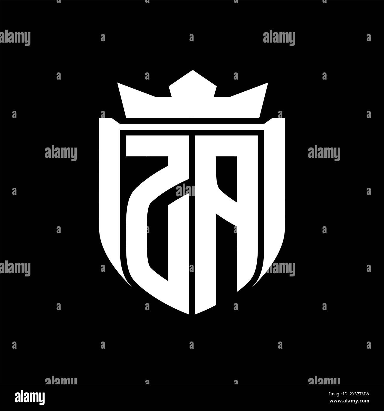 ZA Letter logo with shield shape inside shield badge crown on black ...