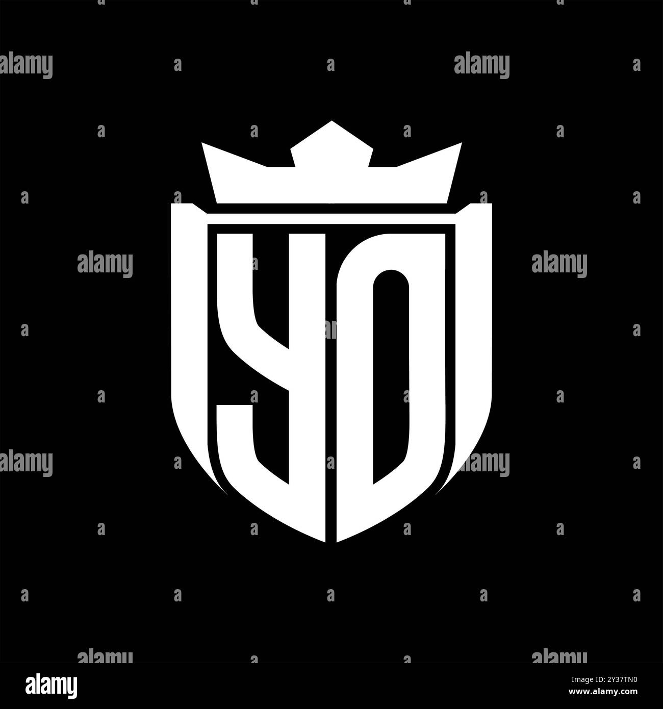 YO Letter logo with shield shape inside shield badge crown on black background template design ...