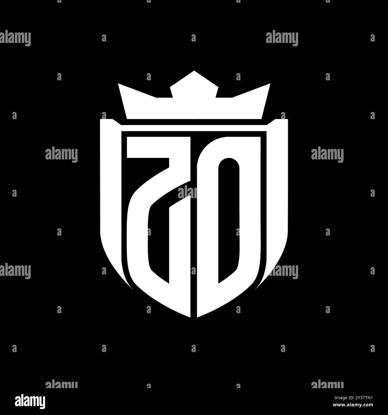 ZO Letter logo with shield shape inside shield badge crown on black ...