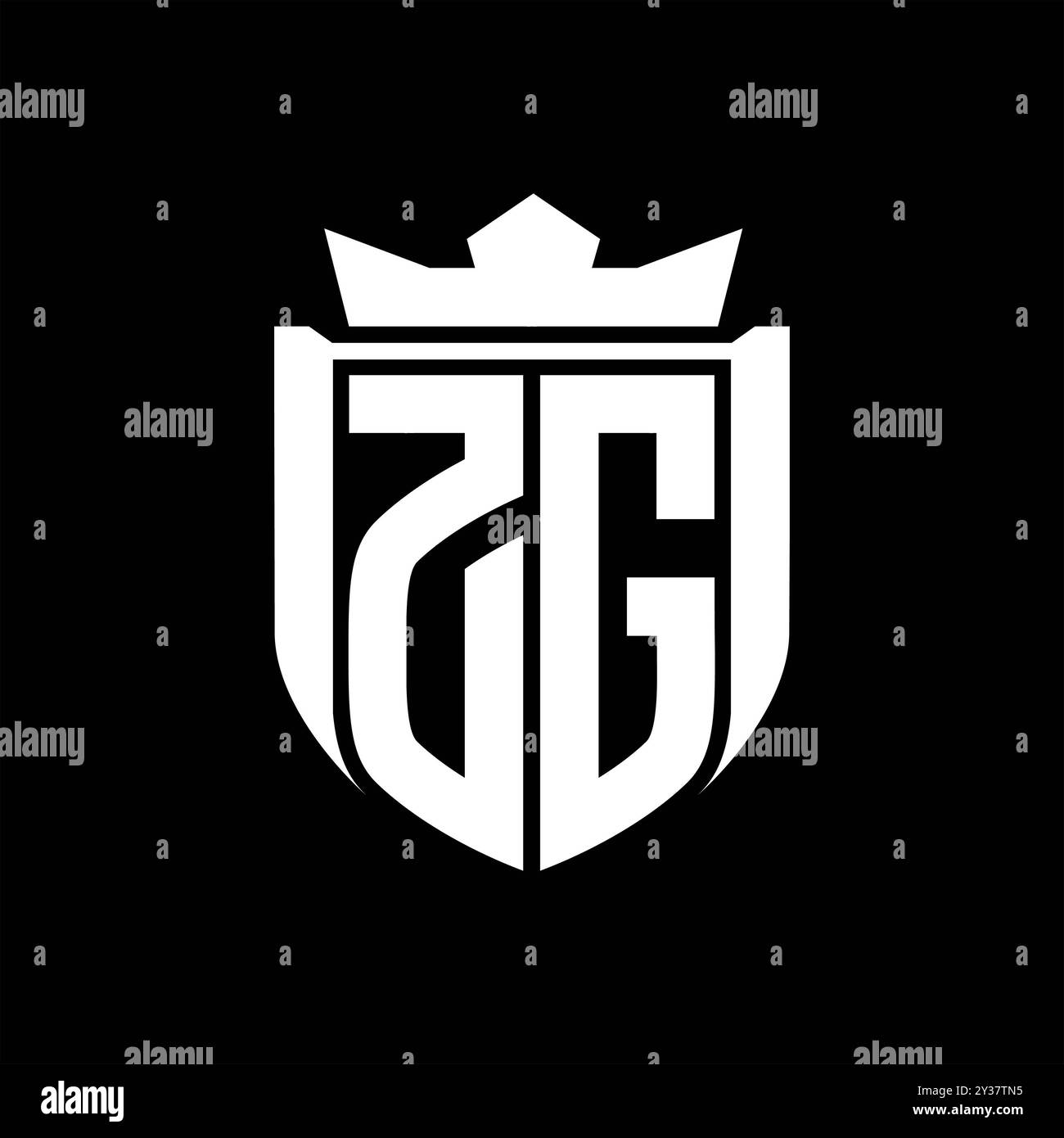 ZG Letter logo with shield shape inside shield badge crown on black background template design ...