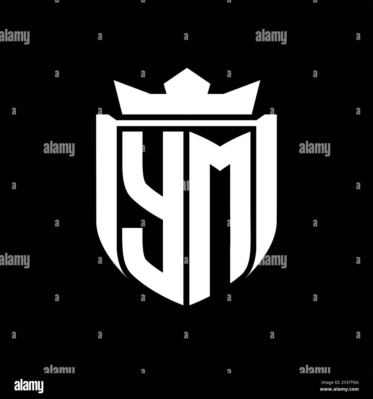 YM Letter logo with shield shape inside shield badge crown on black ...