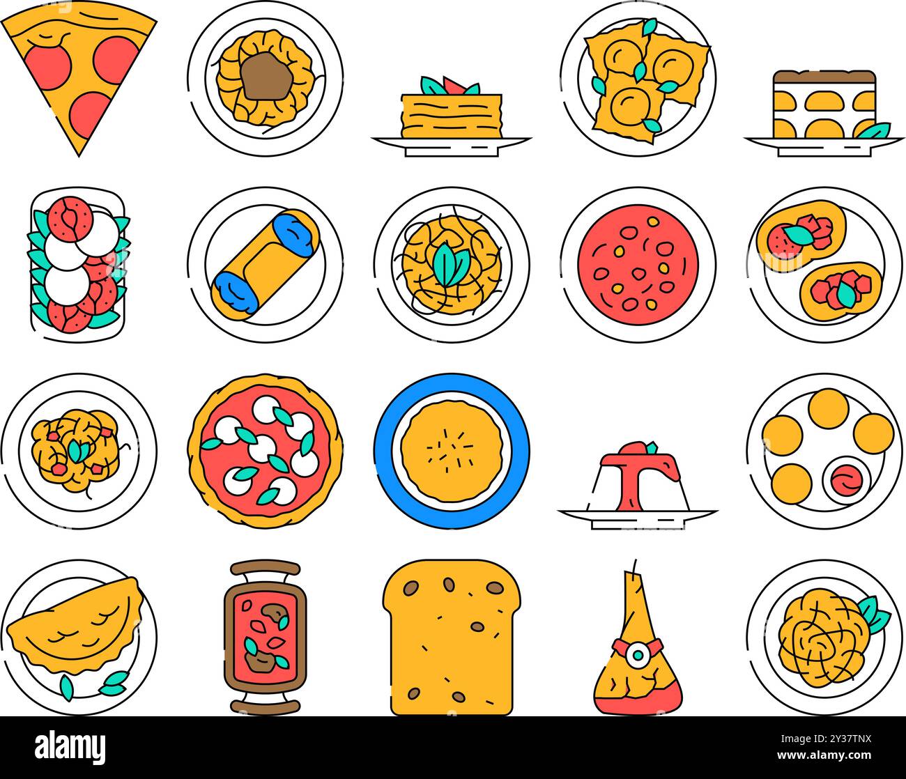 italian cuisine food pasta icons set vector Stock Vector Image & Art ...