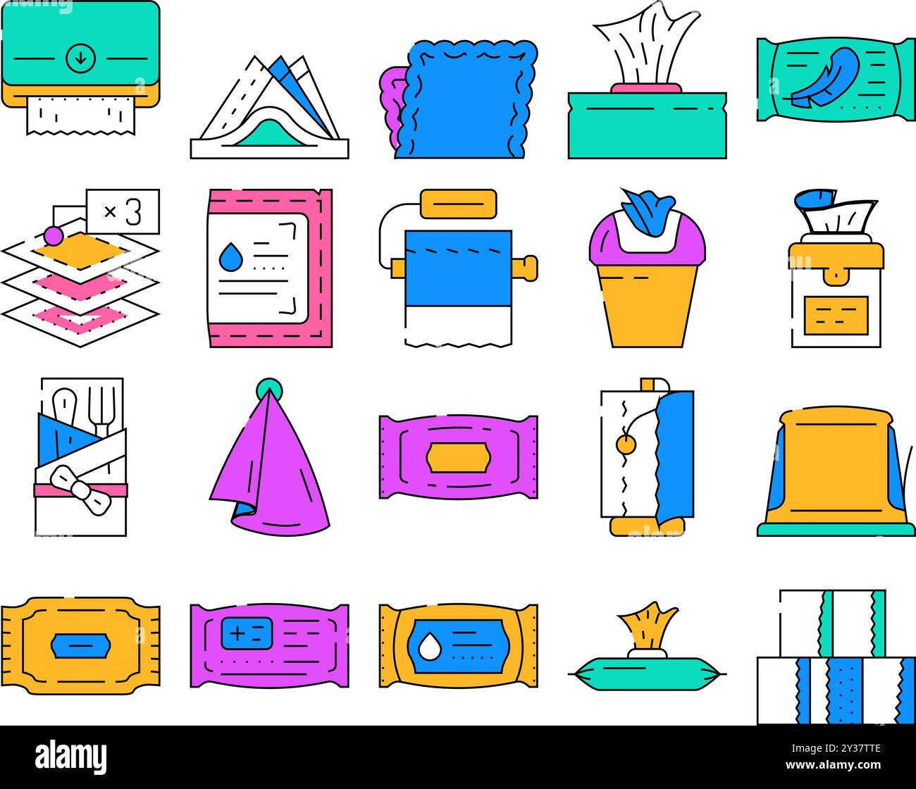 Tissue Paper And Napkin Package Icons Set Vector Stock Vector Image ...