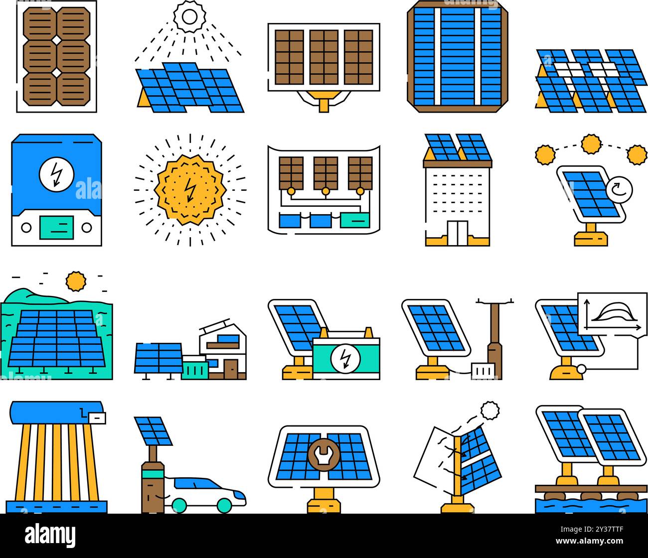 solar panels energy power sun icons set vector Stock Vector Image & Art ...