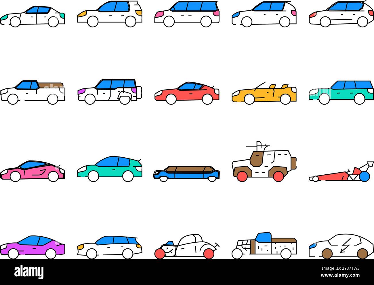 Car Transport Different Body Type Icons Set Vector Stock Vector Image ...