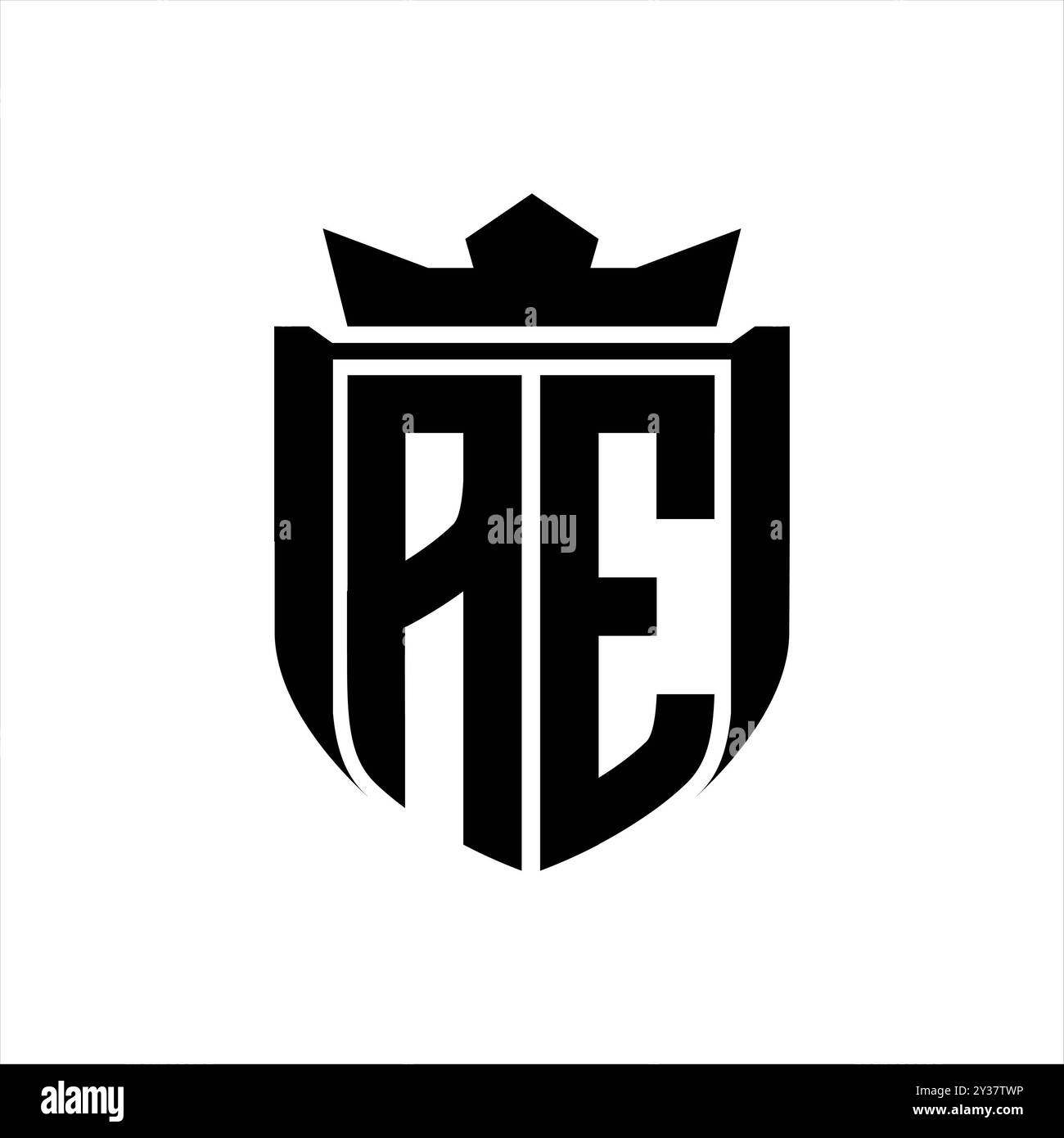 AE Letter logo with shield shape inside shield badge crown on white ...