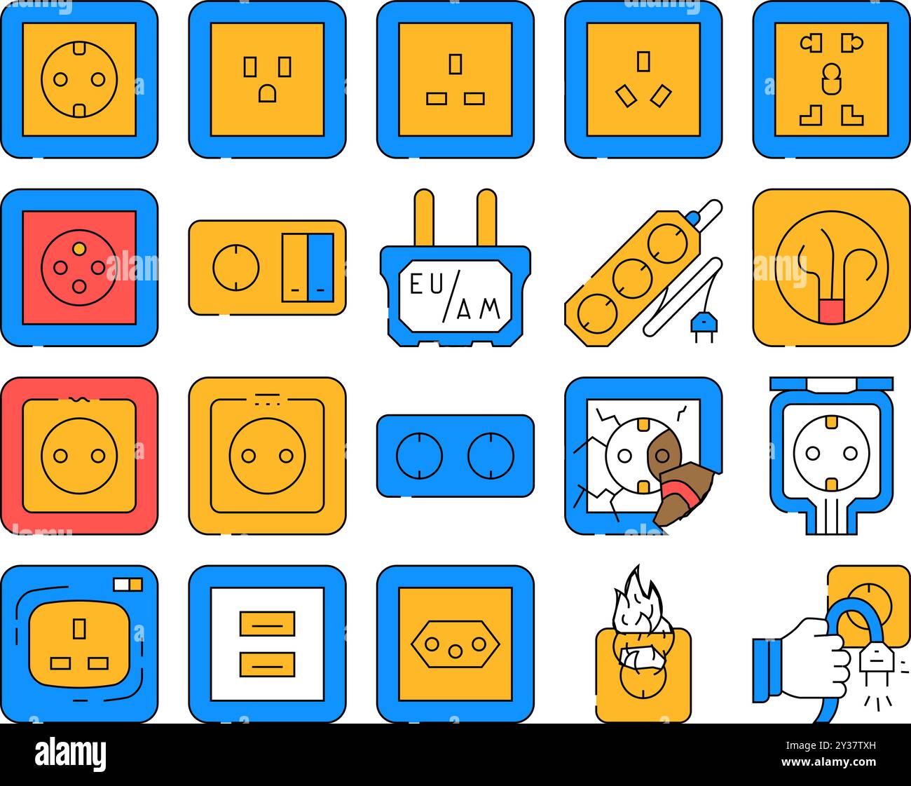Socket Power Electrical Accessory Icons Set Vector Stock Vector Image ...