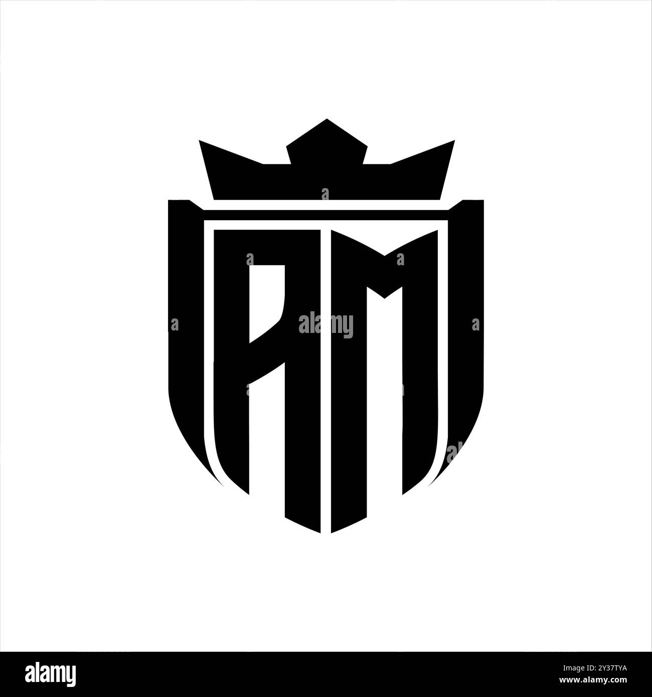 AM Letter logo with shield shape inside shield badge crown on white ...