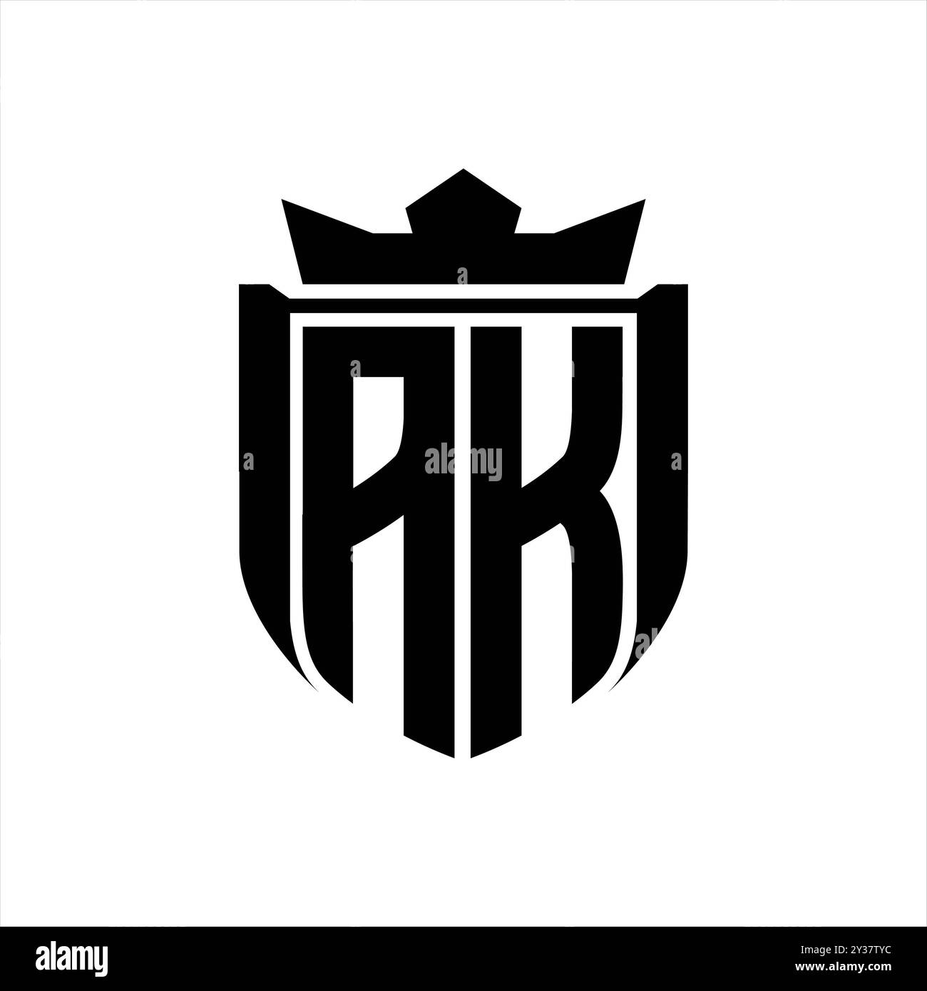 AK Letter logo with shield shape inside shield badge crown on white ...