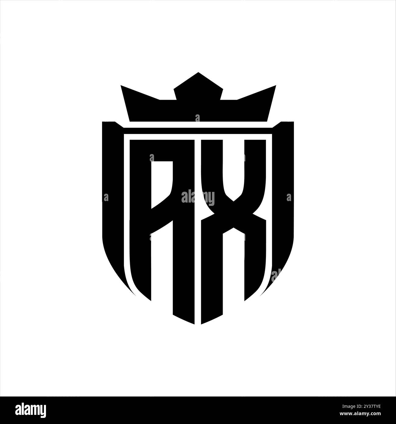 AX Letter logo with shield shape inside shield badge crown on white background template design ...