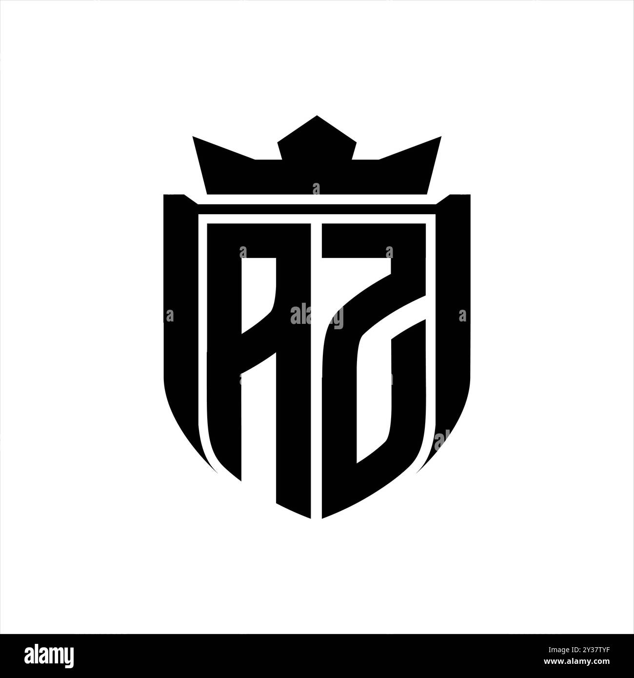 AZ Letter logo with shield shape inside shield badge crown on white background template design ...