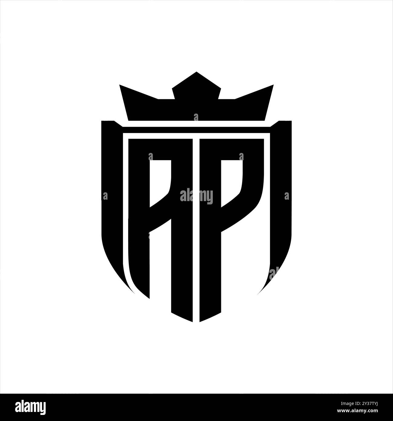 AP Letter logo with shield shape inside shield badge crown on white ...