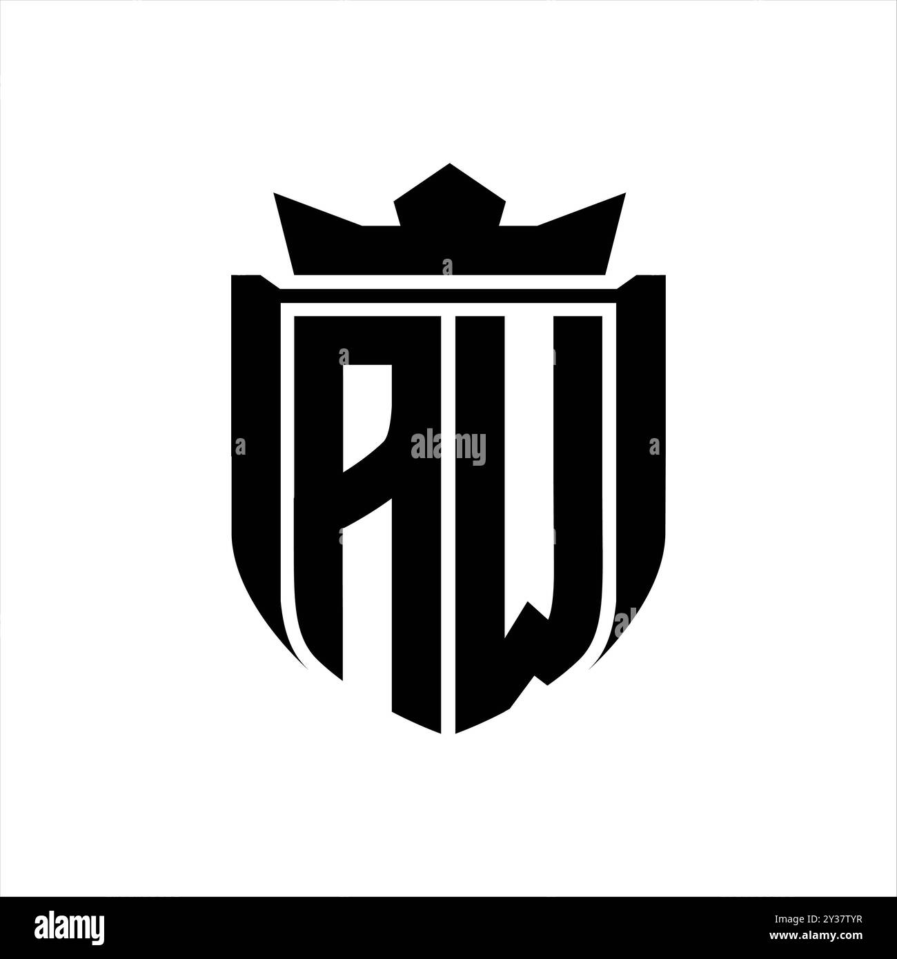 AW Letter logo with shield shape inside shield badge crown on white ...