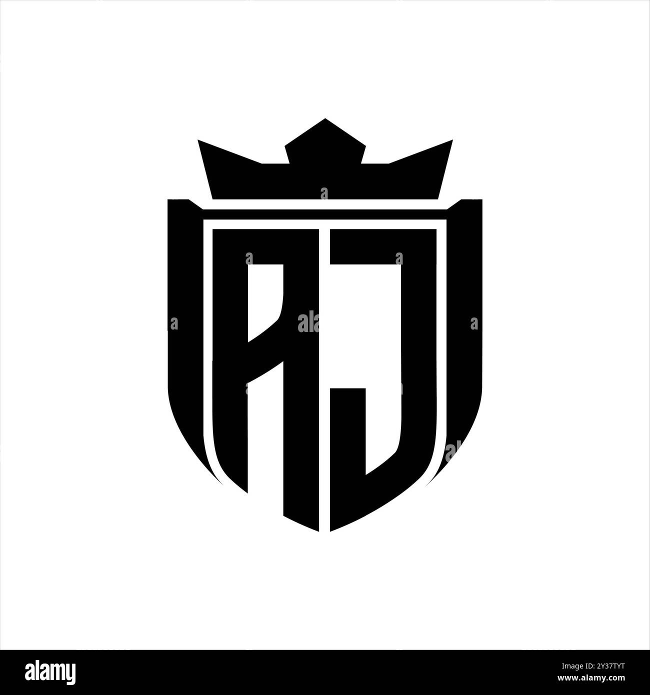 AJ Letter logo with shield shape inside shield badge crown on white ...
