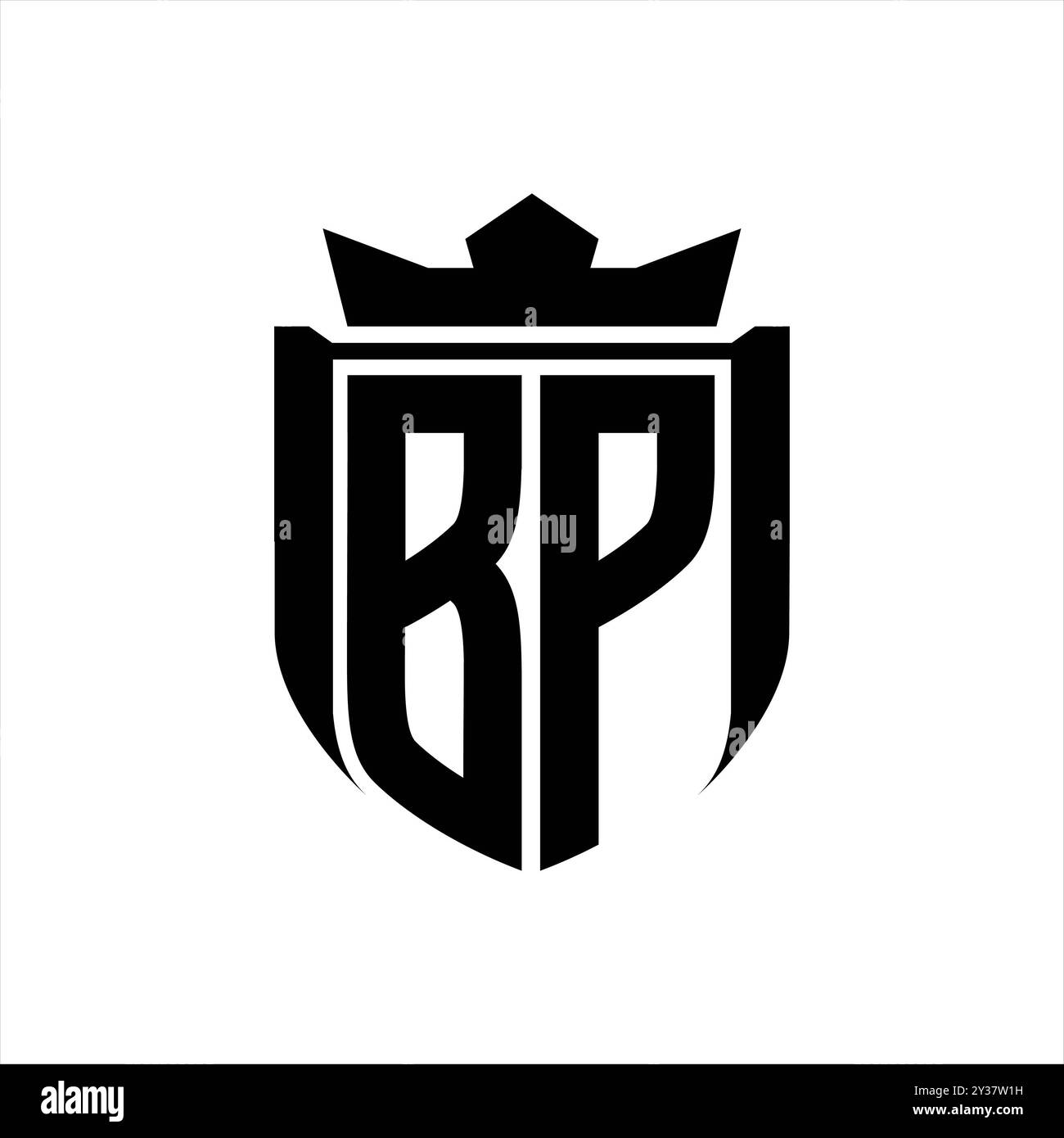 BP Letter logo with shield shape inside shield badge crown on white ...