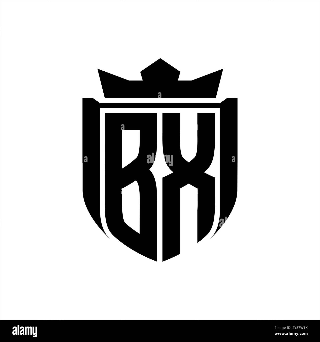 BX Letter logo with shield shape inside shield badge crown on white ...