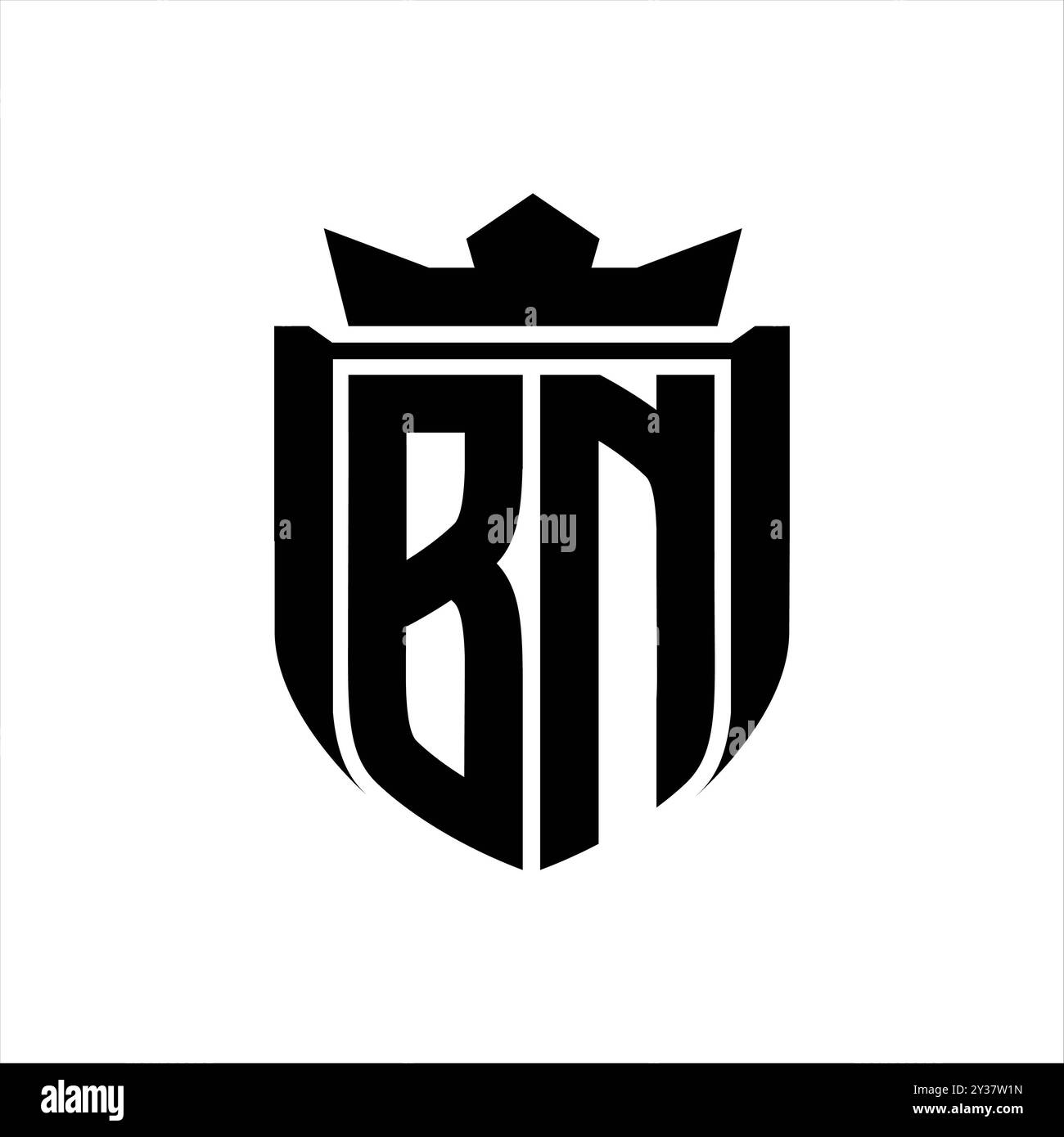 BN Letter logo with shield shape inside shield badge crown on white ...