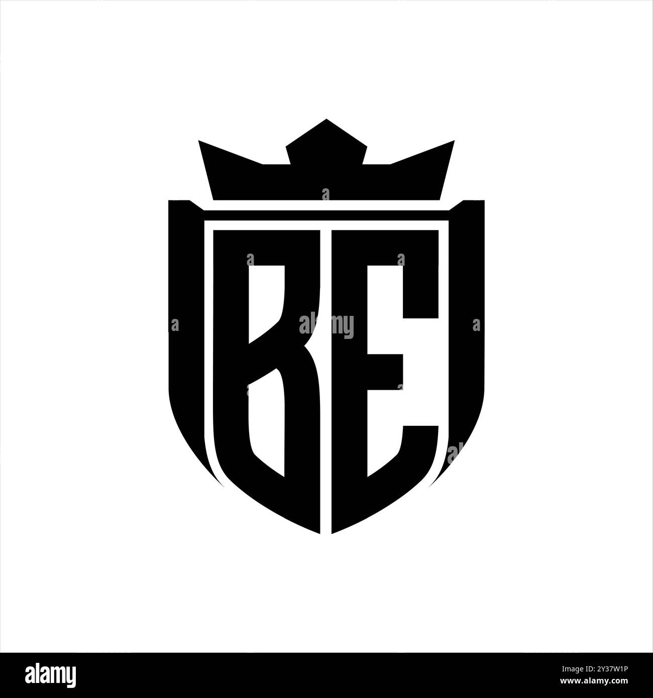 BE Letter logo with shield shape inside shield badge crown on white ...