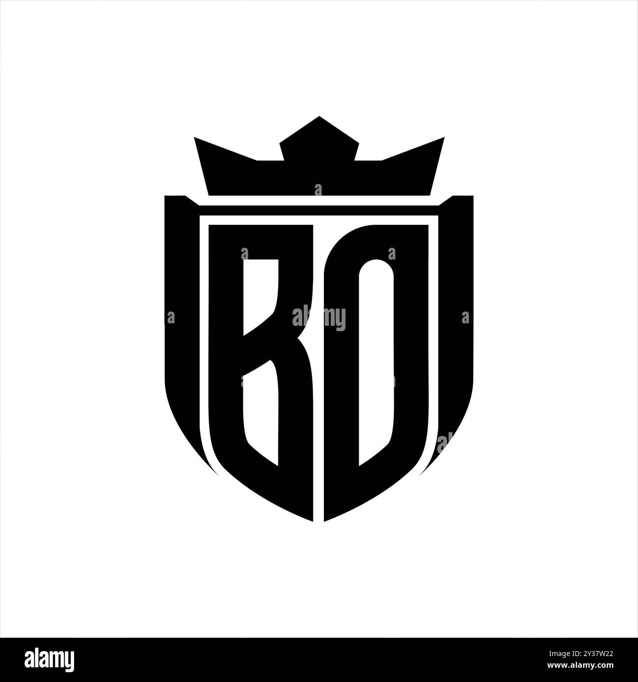 BO Letter logo with shield shape inside shield badge crown on white ...