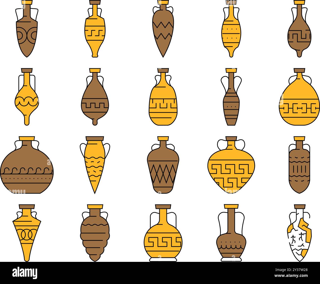 Amphora Antique Earthenware Jar Icons Set Vector Stock Vector Image ...