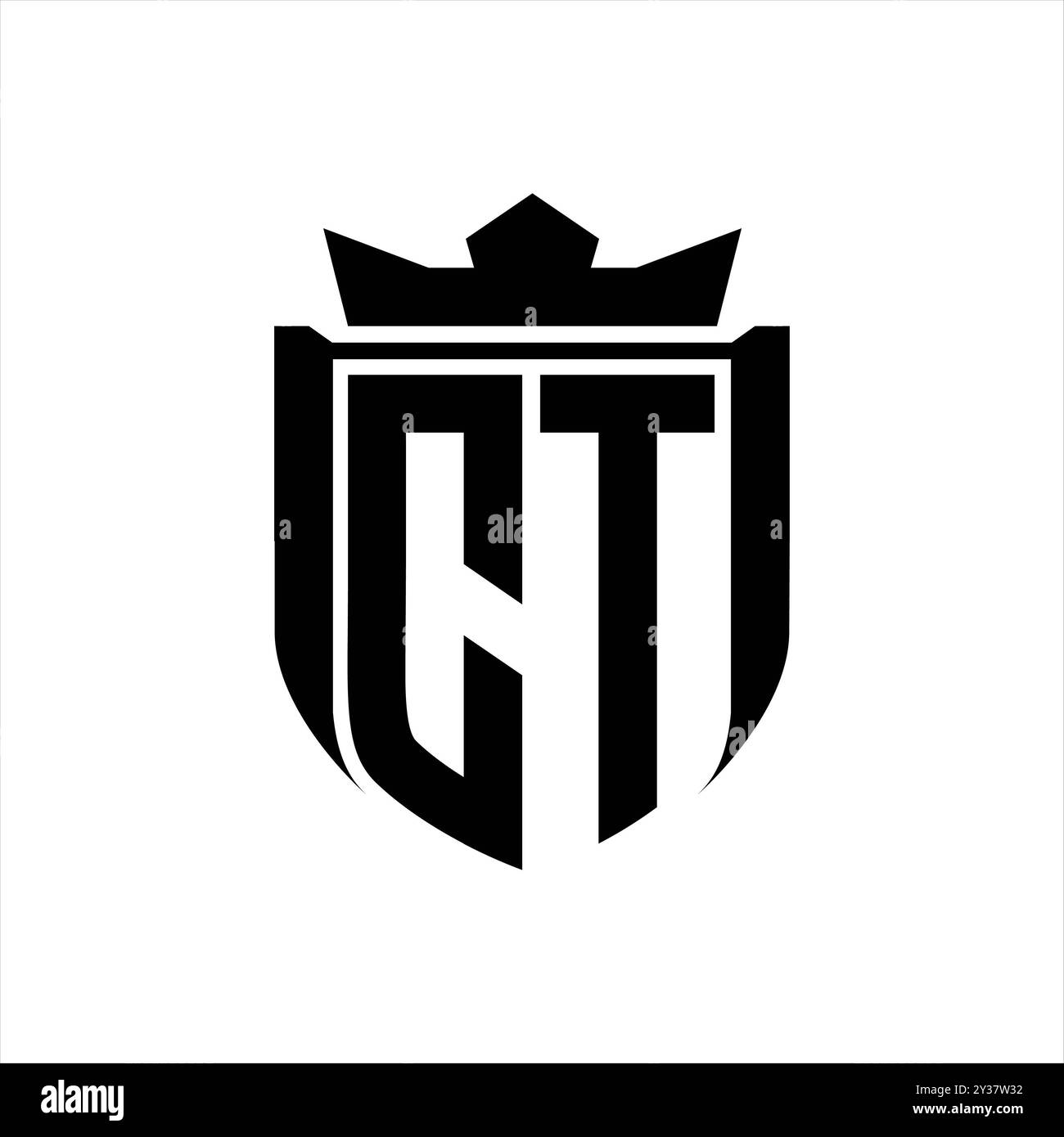 CT Letter logo with shield shape inside shield badge crown on white ...