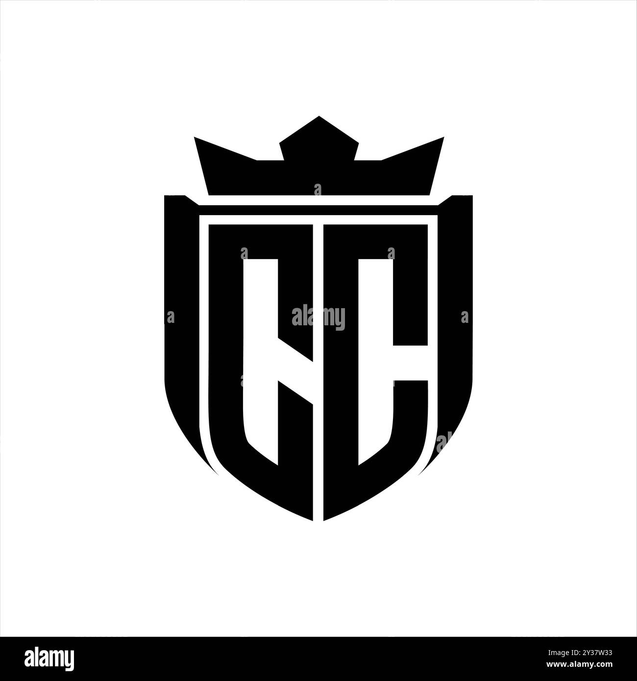 CC Letter logo with shield shape inside shield badge crown on white ...