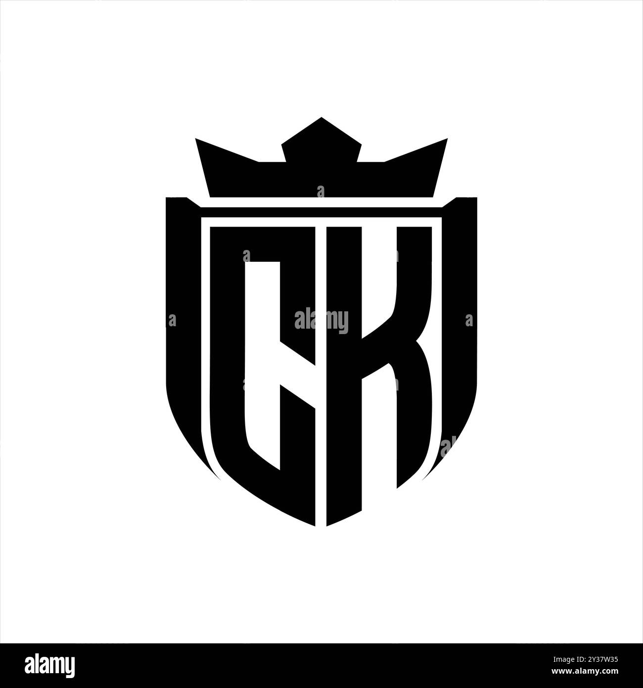 CK Letter logo with shield shape inside shield badge crown on white ...
