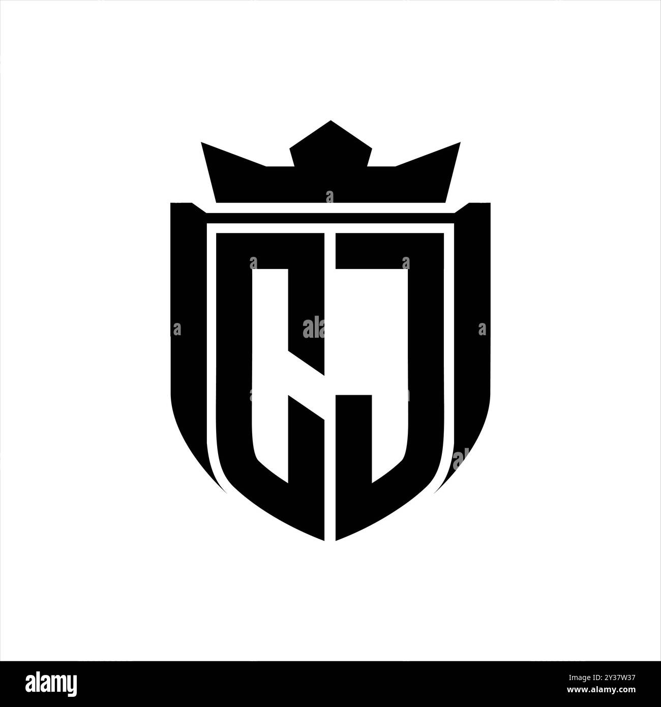 CJ Letter logo with shield shape inside shield badge crown on white ...