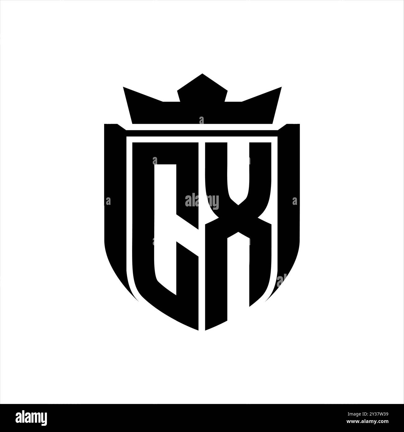 CX Letter logo with shield shape inside shield badge crown on white ...