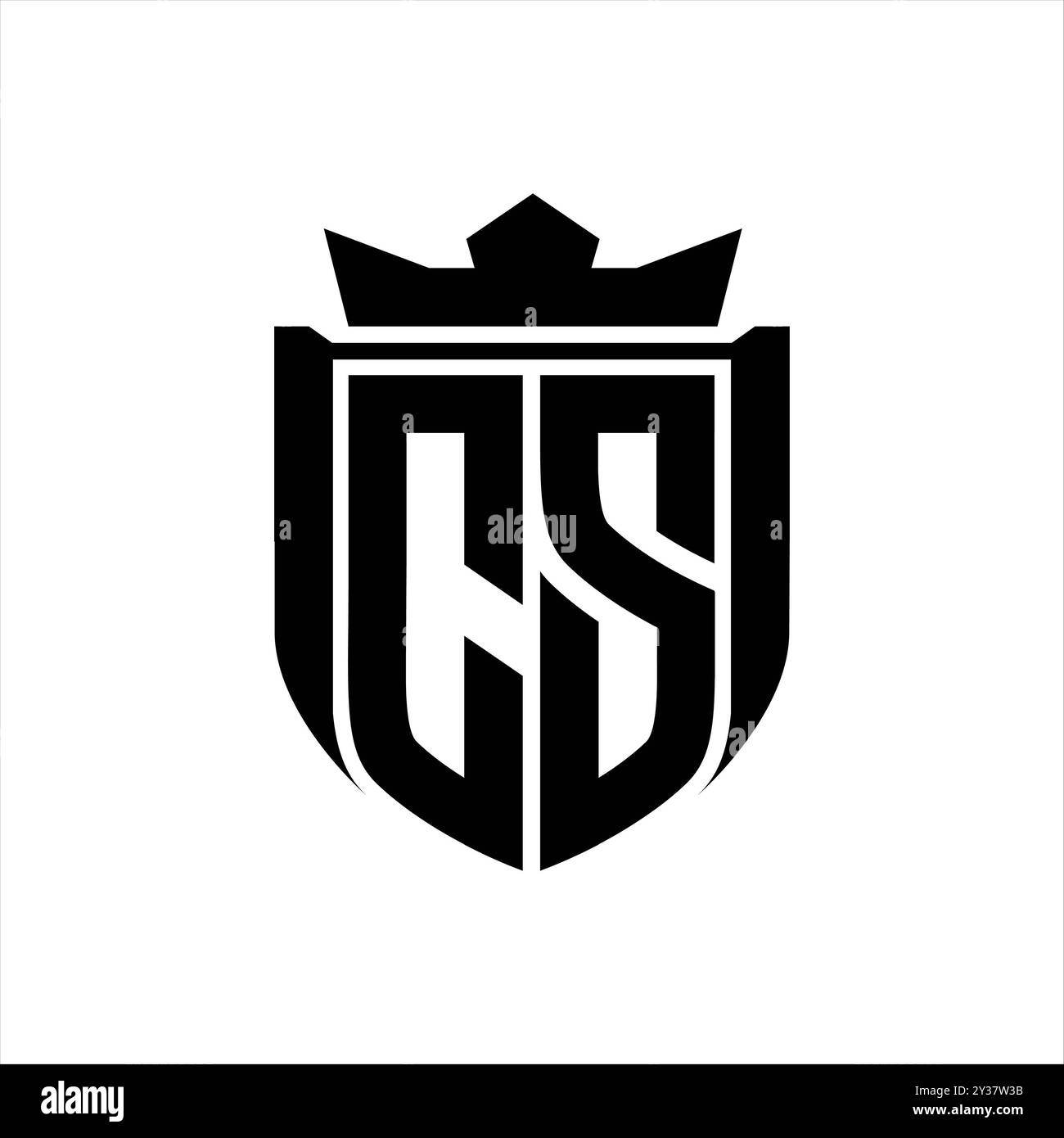 CS Letter logo with shield shape inside shield badge crown on white ...