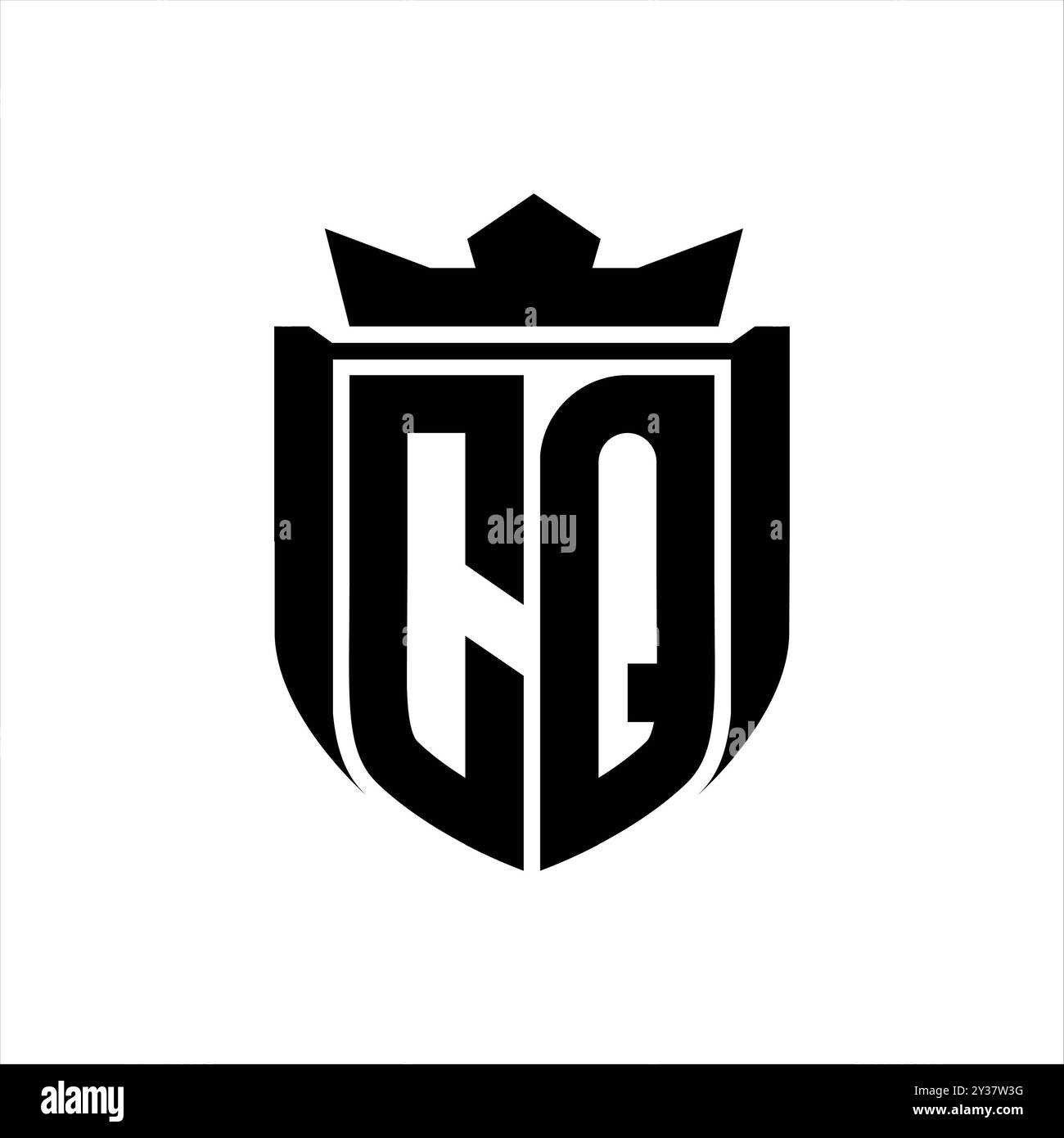 CQ Letter logo with shield shape inside shield badge crown on white ...
