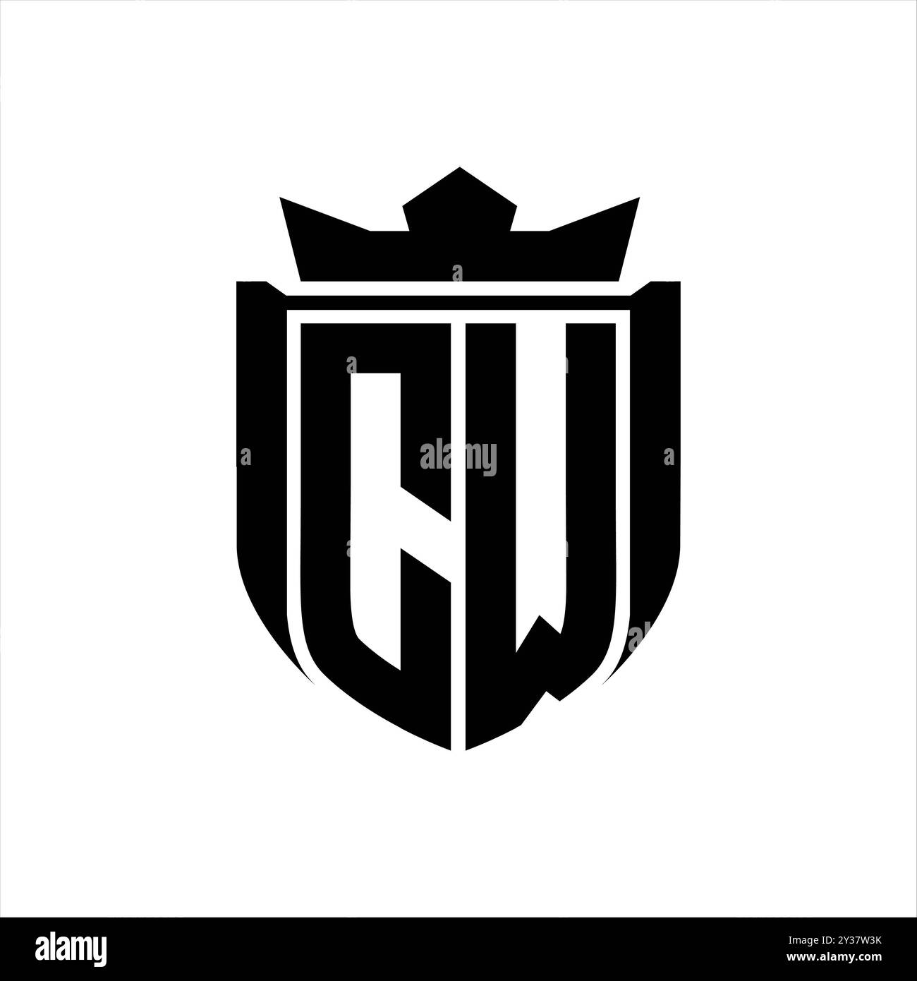 CW Letter logo with shield shape inside shield badge crown on white ...